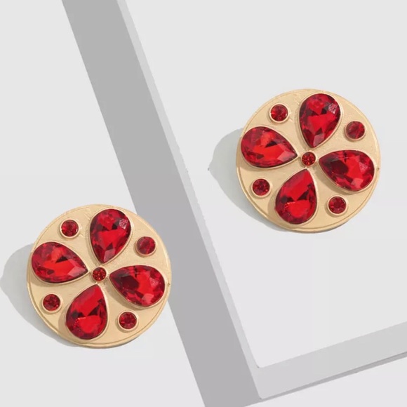 Jewelry | Round Gold And Red Earrings | Poshmark